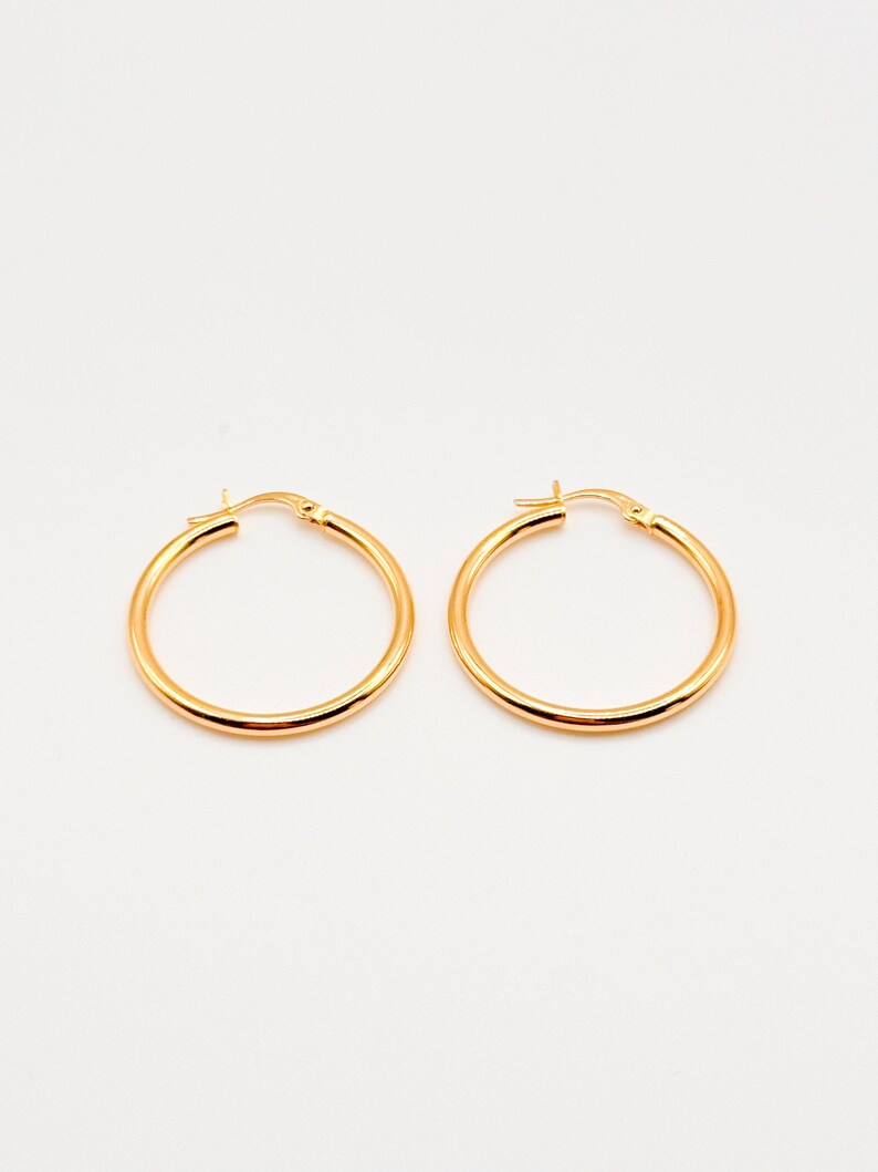 Hoop Earrings 18k Solid Yellow Gold Loop Earrings - Etsy