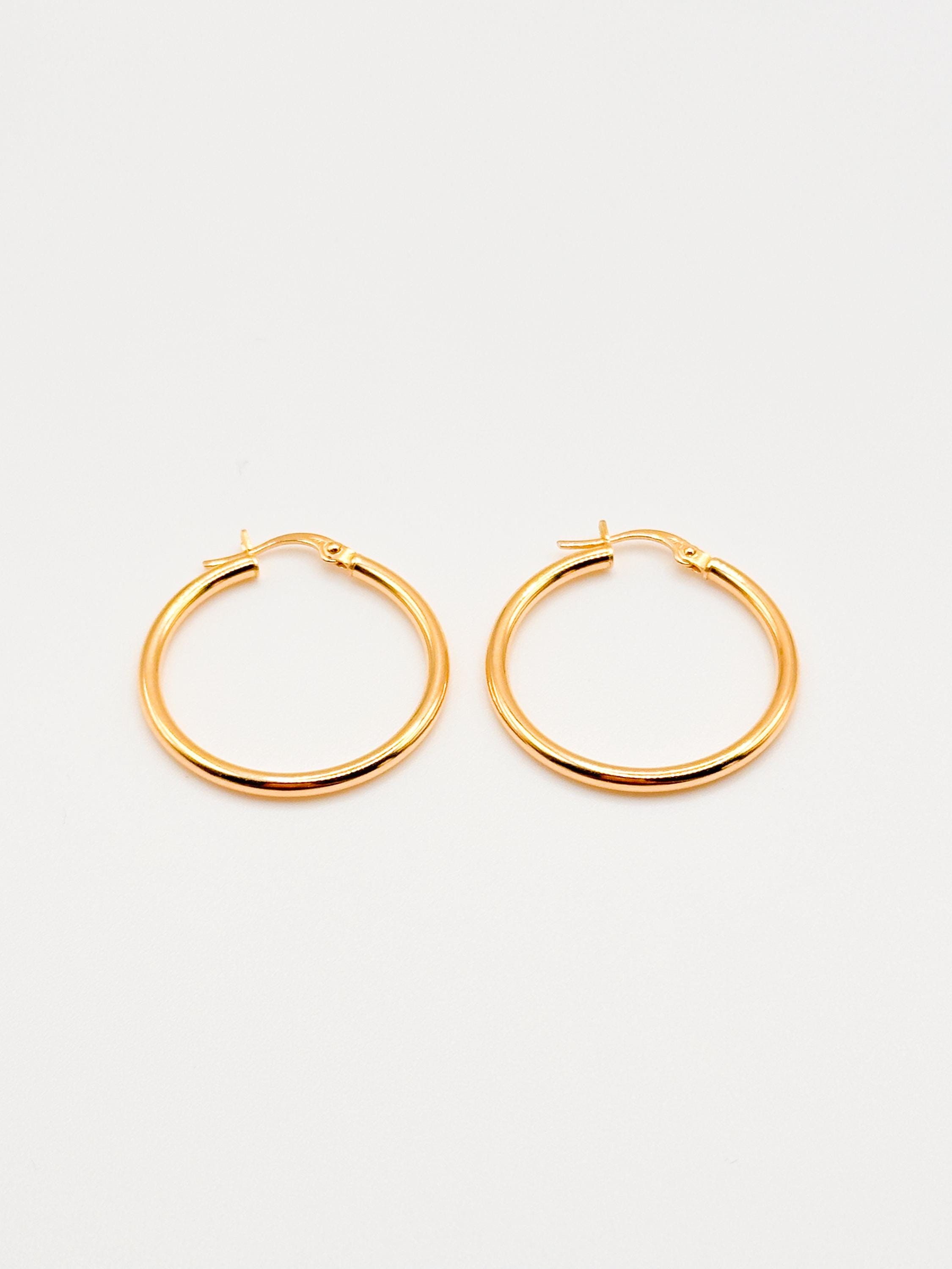 Hoop Earrings 18k Solid Yellow Gold Loop Earrings - Etsy