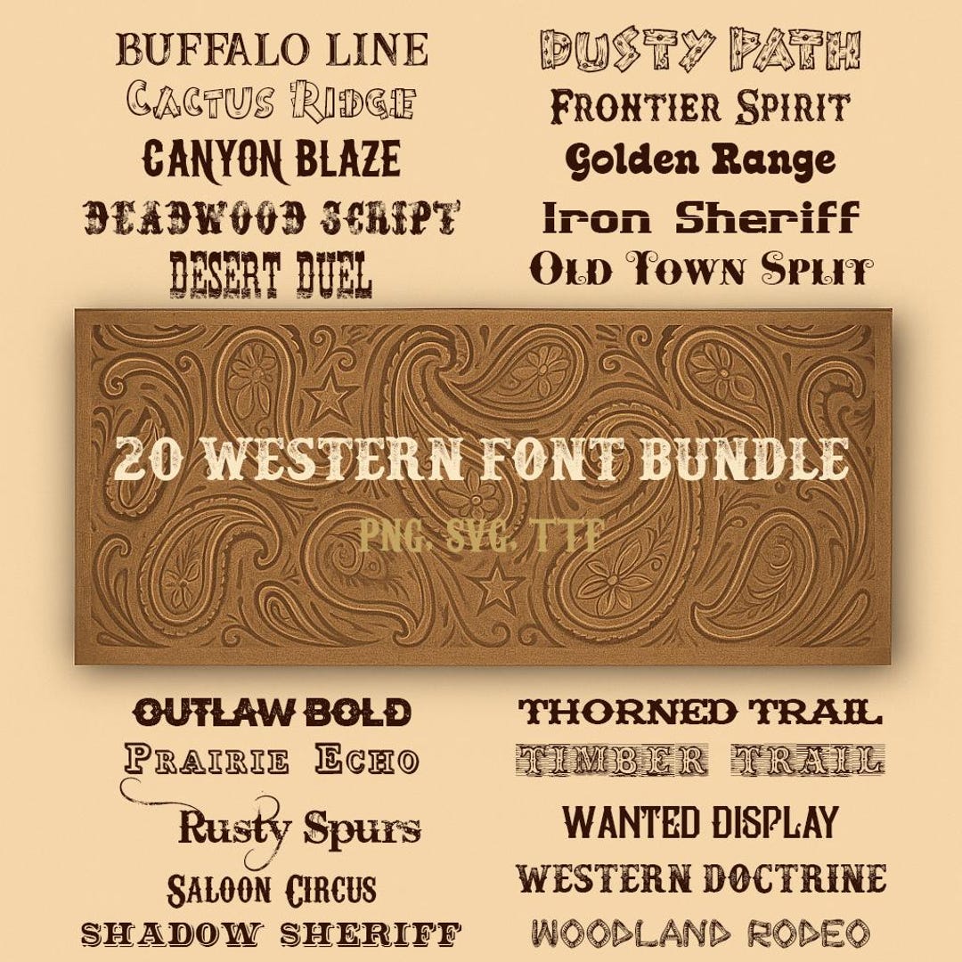 20 Western Fonts Bundle | Rustic Cowboy Font Pack | Wild West, Rodeo ...