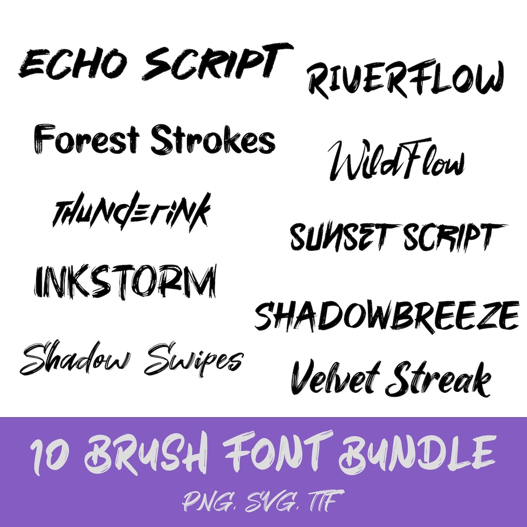 10 Brush Font Bundle PNG/SVG/TTF, Hand-painted Letters & Numbers ...