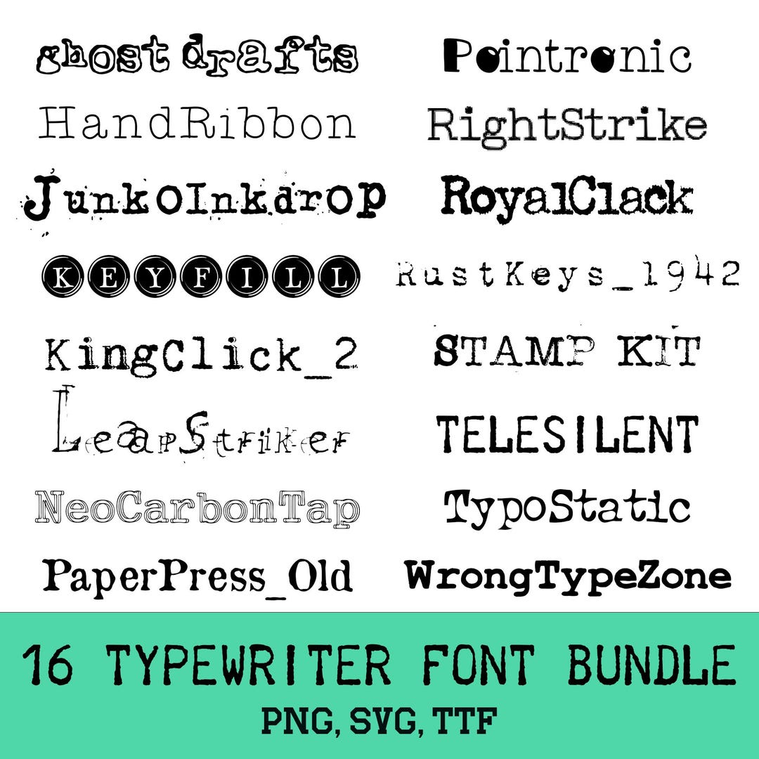 16 Typewriter Font Bundle PNG/SVG/TTF – Vintage Type Fonts, Retro ...