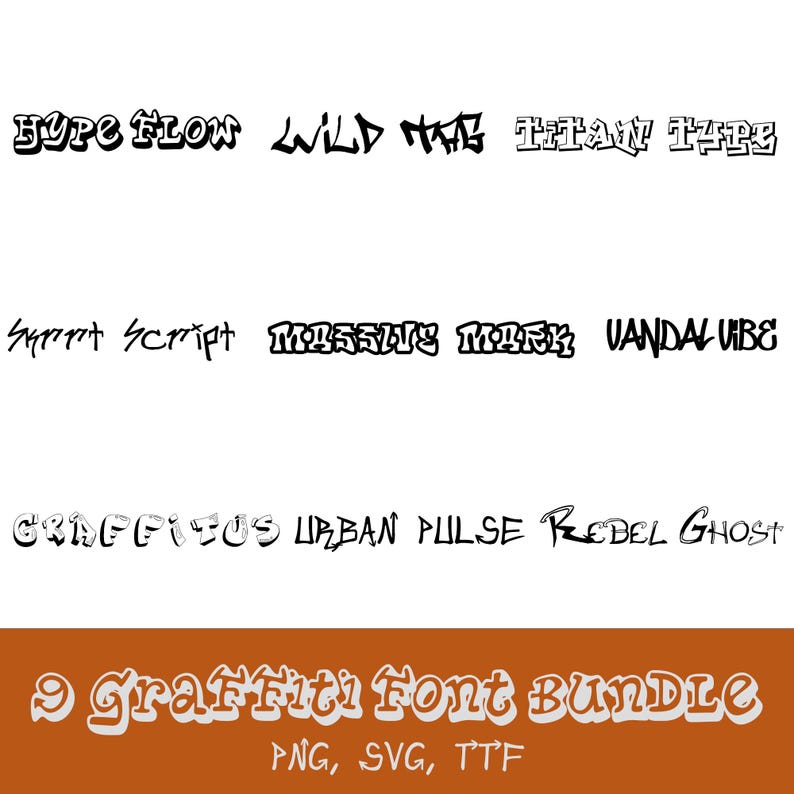 9 Graffiti Font Bundle PNG, SVG, TTF – Street Style Letters & Numbers ...