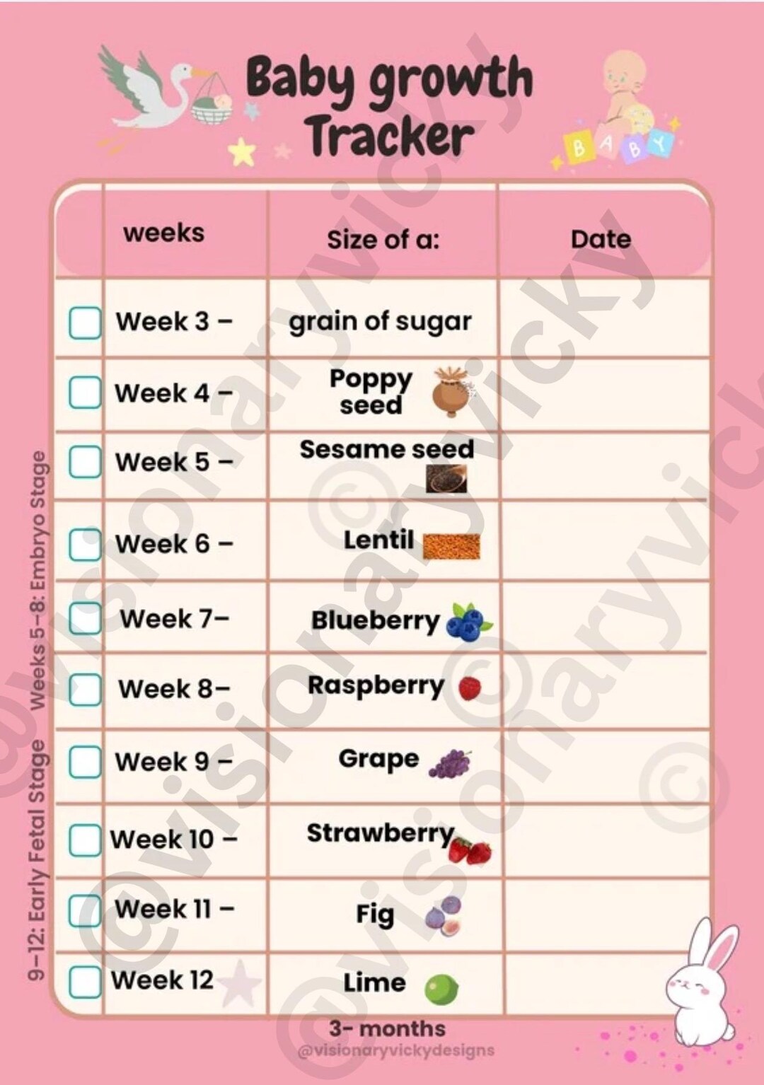 Week by Week Pregnancy Growth Chart Printable – Minimalist Baby Size ...