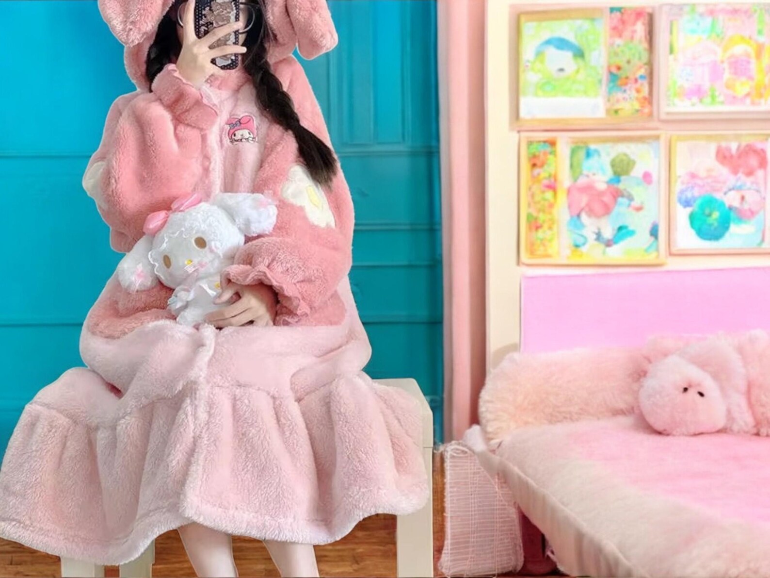 Women's Oversized Plush Pajama | Hooded Fleece Sleepwear | Cozy ...