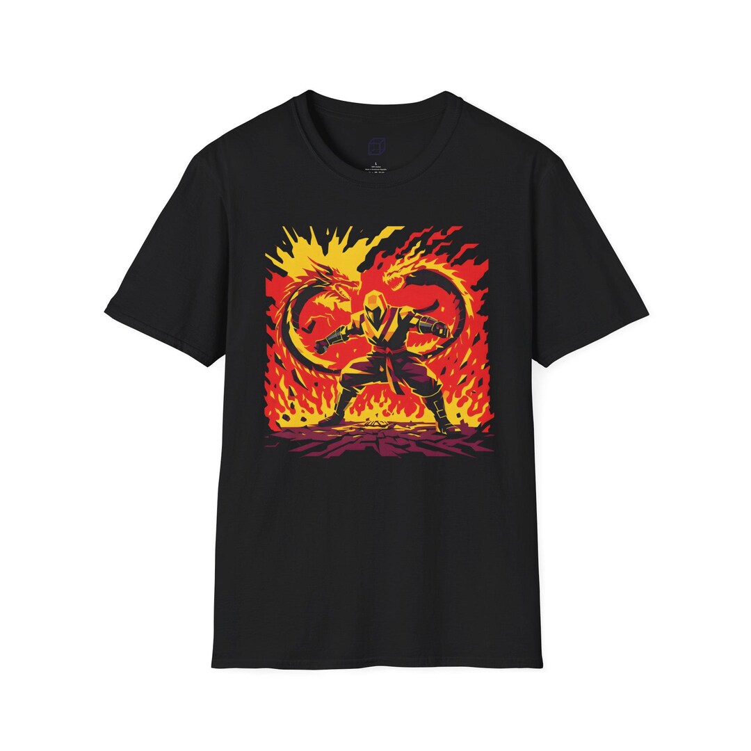Glowing Ninja - Mid-action Punching Ground Amid Fiery Landscape - Etsy