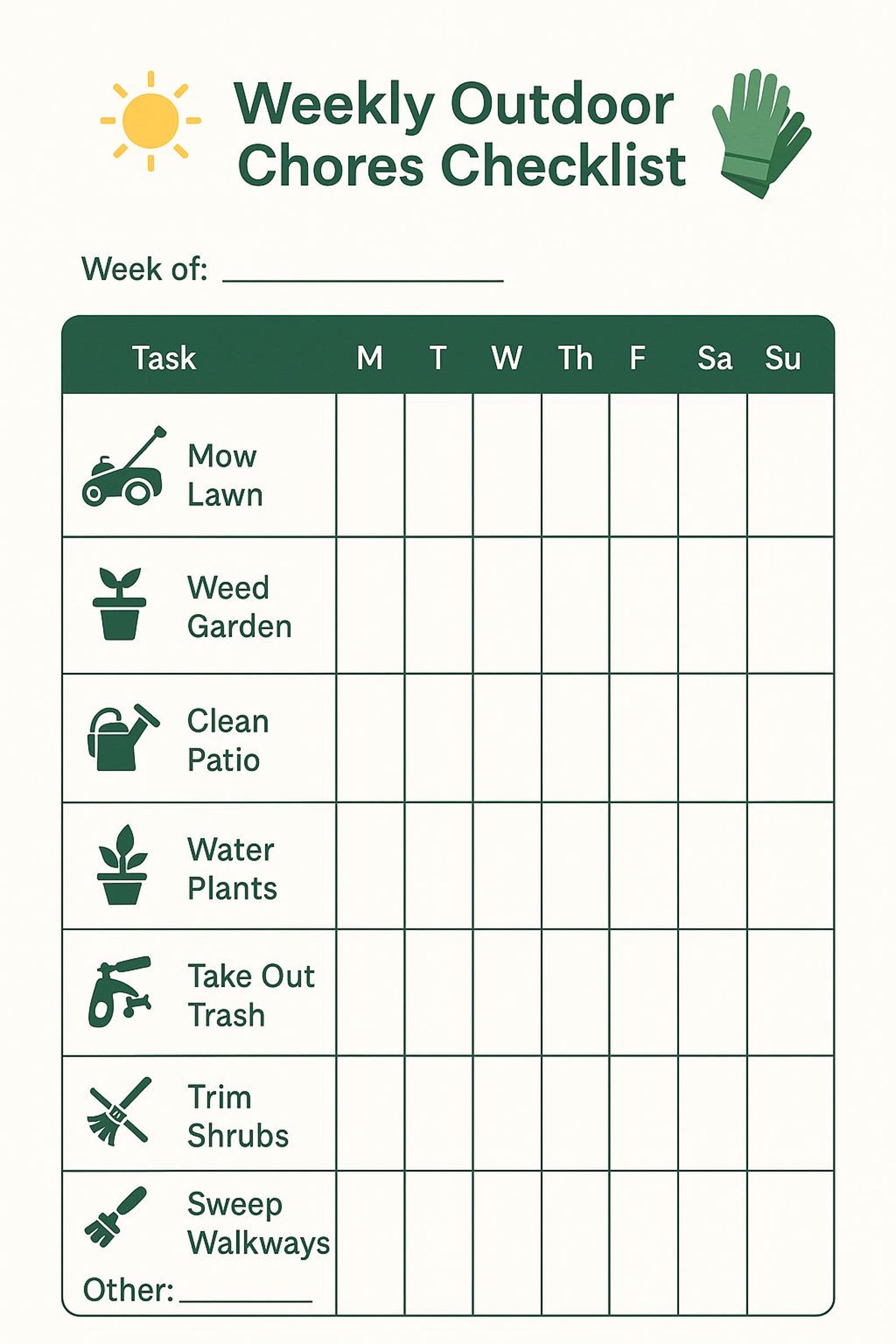 Weekly Outdoor Chores Checklist | Family Garden, Yard Planner (PDF) - Etsy