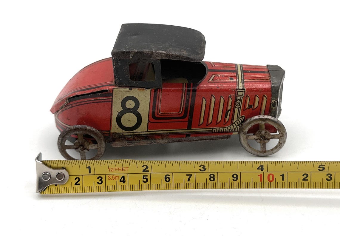 Antique Pre-war Rico #8 Boat Tail Racecar Penny Tin Toy - 4.5” Long - Etsy