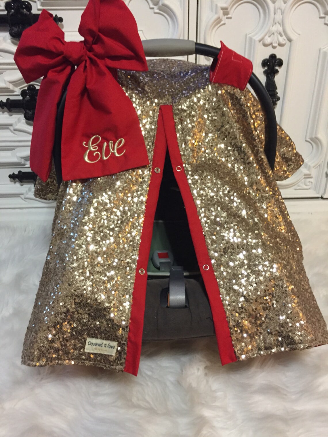 Sequin Car Seat Canopy With Bow and Name - Etsy