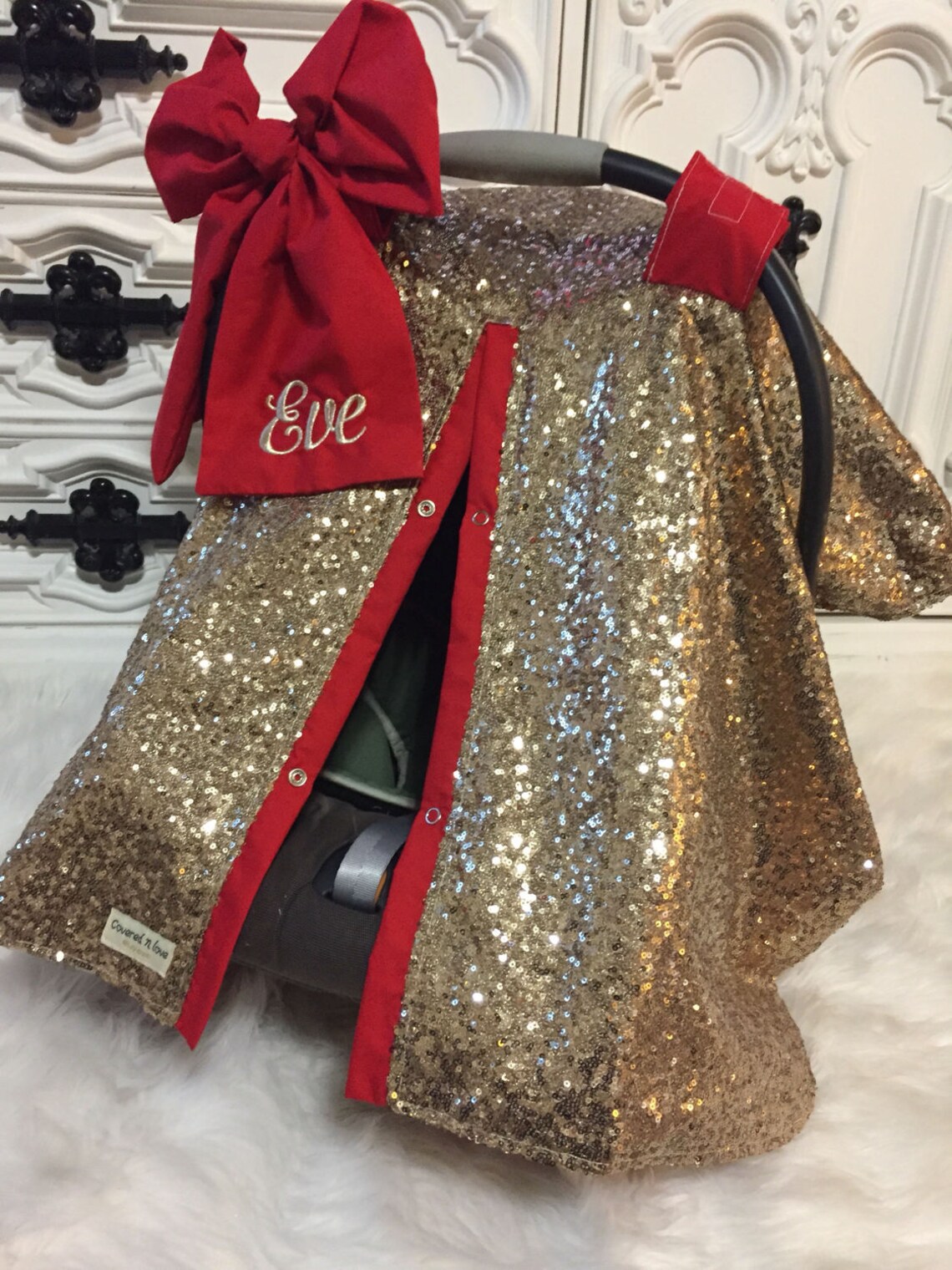 Sequin Car Seat Canopy With Bow and Name - Etsy