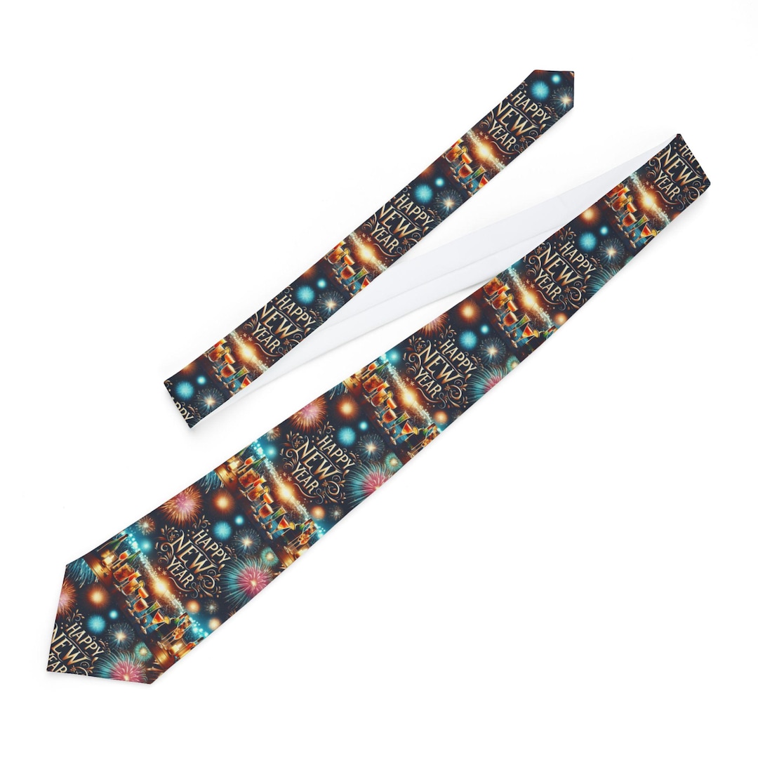 Necktie, Happy New Year Tie With Fireworks, Celebratory Necktie for New ...