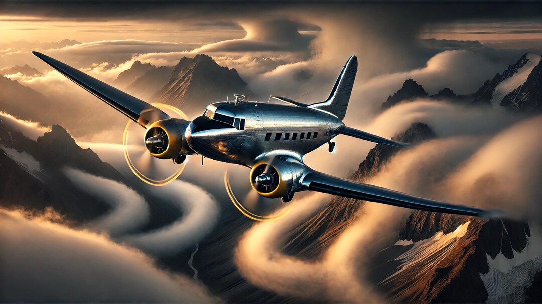 Vintage DC-3 Aircraft Digital Art Print, Aviation Wall Decor, Airplane ...
