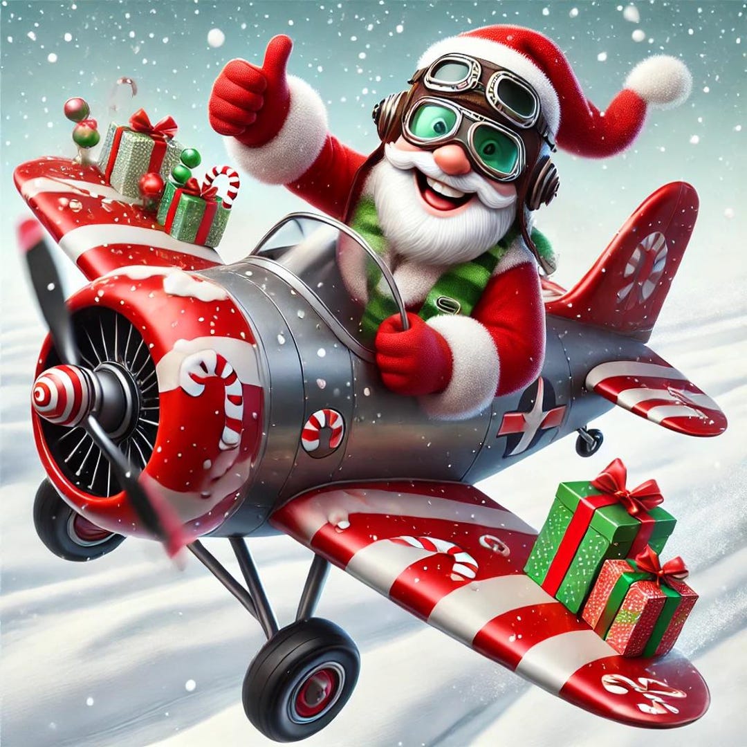Funny Santa Flying Airplane Digital Print | Aviation Christmas Wall Art ...