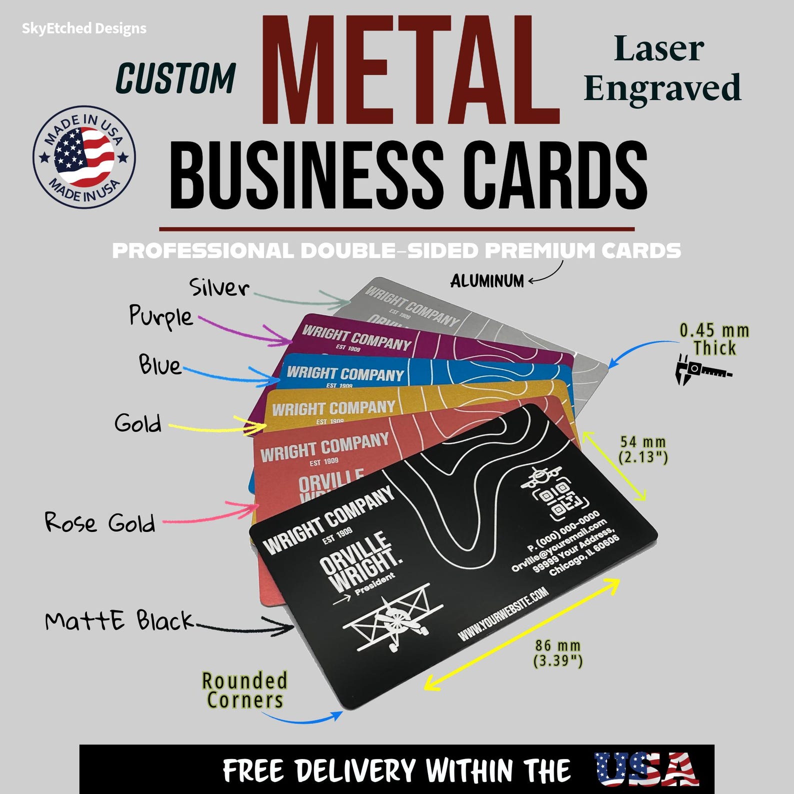 Laser Engraved Metal Business Cards: Custom Aluminum, Double-sided - Etsy