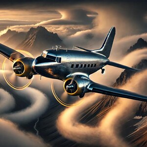 Vintage DC-3 Aircraft Digital Art Print, Aviation Wall Decor, Airplane ...