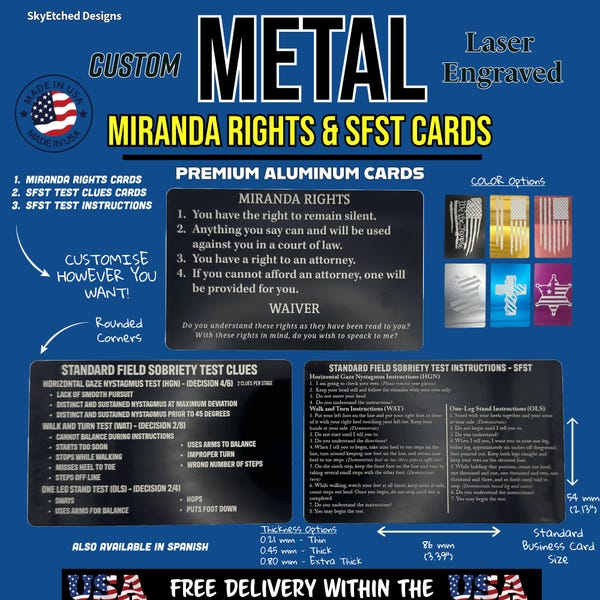Metal Miranda Rights Cards - Etsy