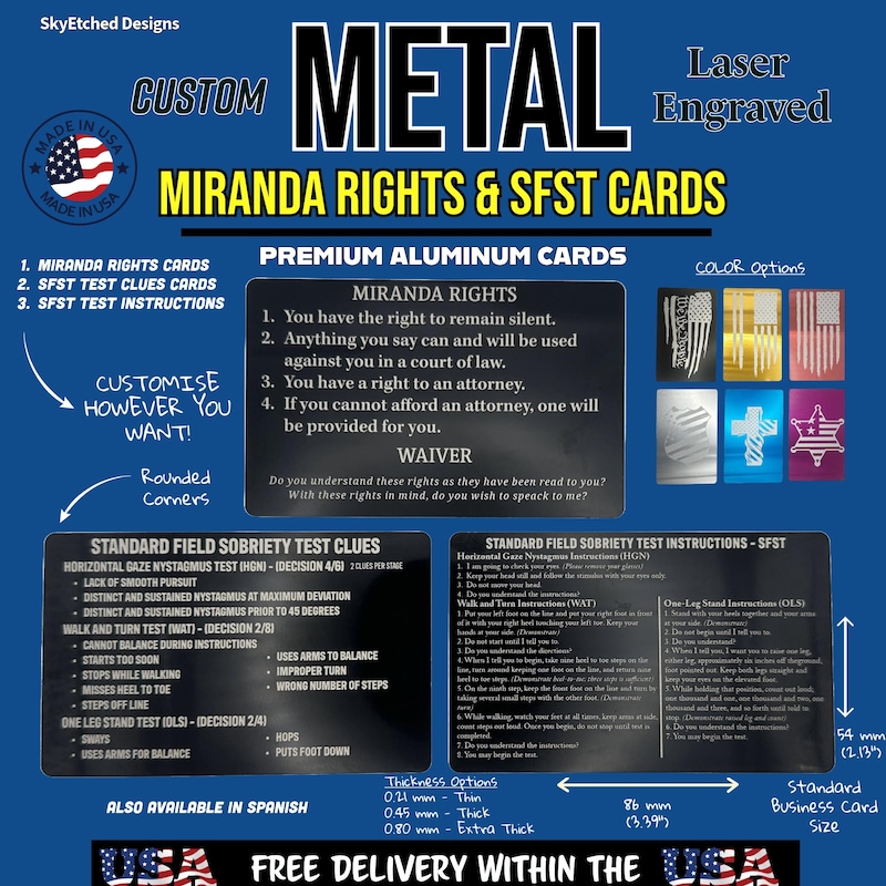 Metal Miranda Rights Cards - Etsy