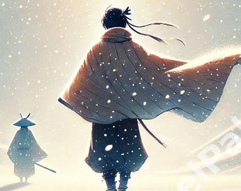 Lone Samurai in Snow - Anime Style Poster of a Warrior in Winter ...