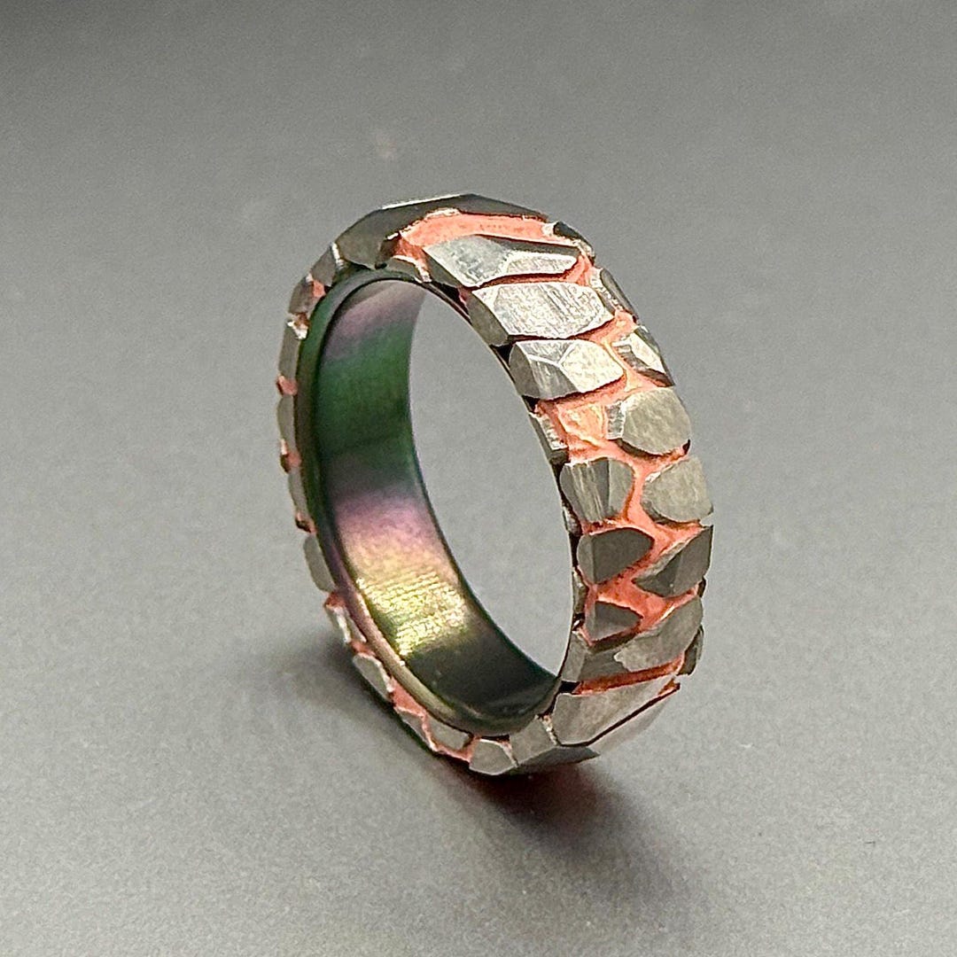 Handmade Super Conductor Ring: Zirconium Inlay, Acid Etched Wedding ...