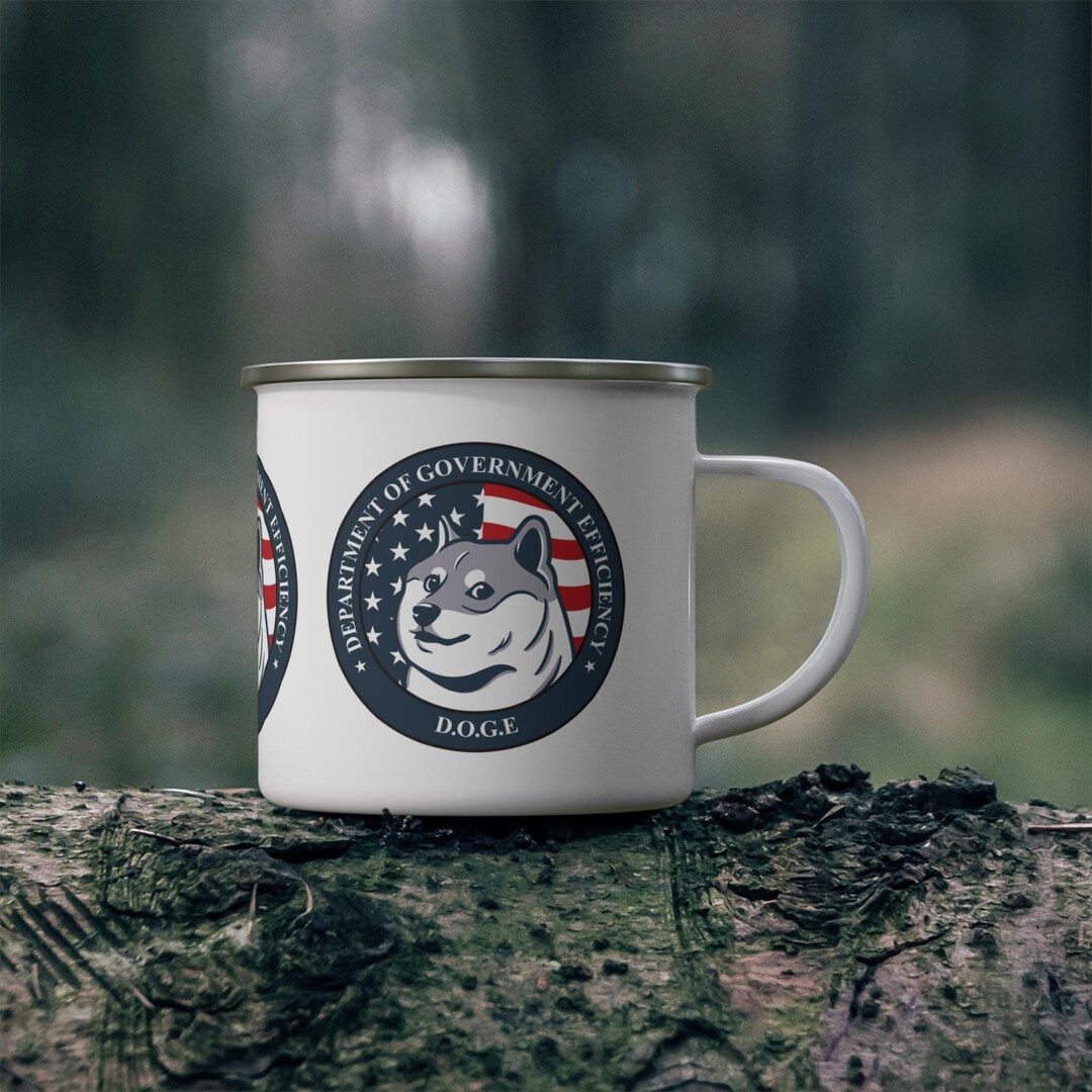 Enamel Mug, DOGE Logo Elon Musk Donald Trump Dept of Gov Efficiency ...