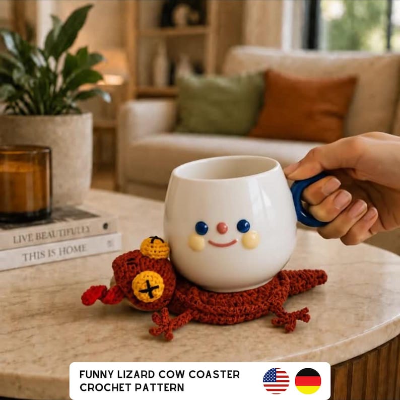 Crochet Lizard Coaster Pattern, Funny Animal Mug Rug (PDF Download) - Etsy