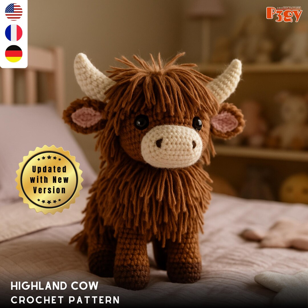 Highland Cow Crochet Pattern – Cute Amigurumi Cow Toy – Pattern Farm ...