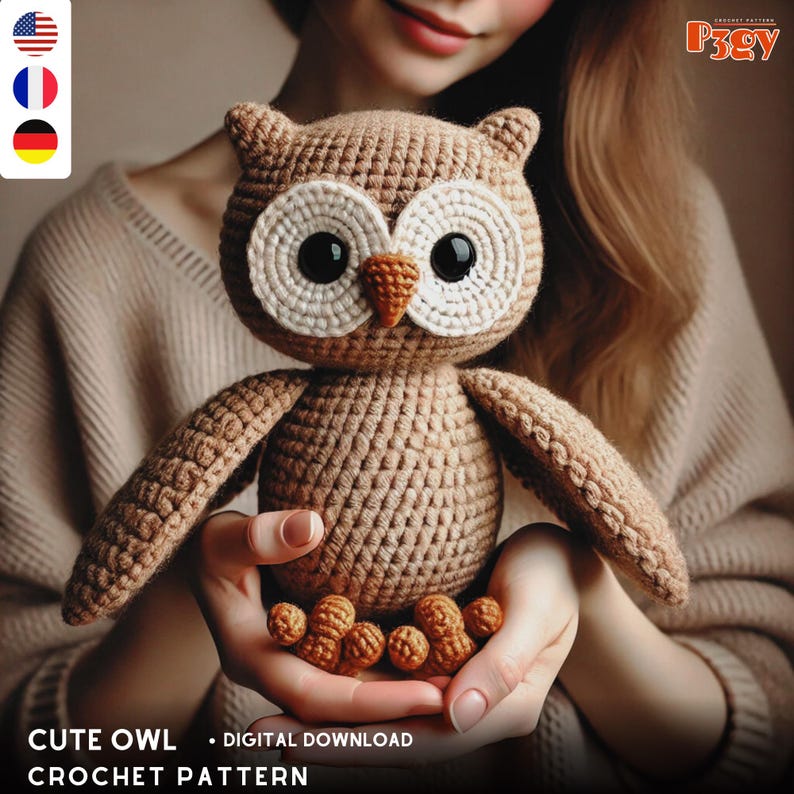 Owl Crochet Pattern PDF, Easy DIY Plush Owl Amigurumi, Digital Download Crochet Animal, Beginner ...