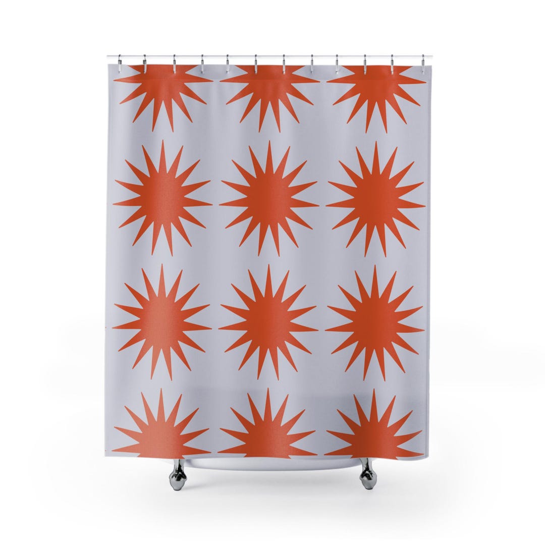 Bold Red Star Pattern Shower Curtain, Maximalist Graphic Decor, Durable ...