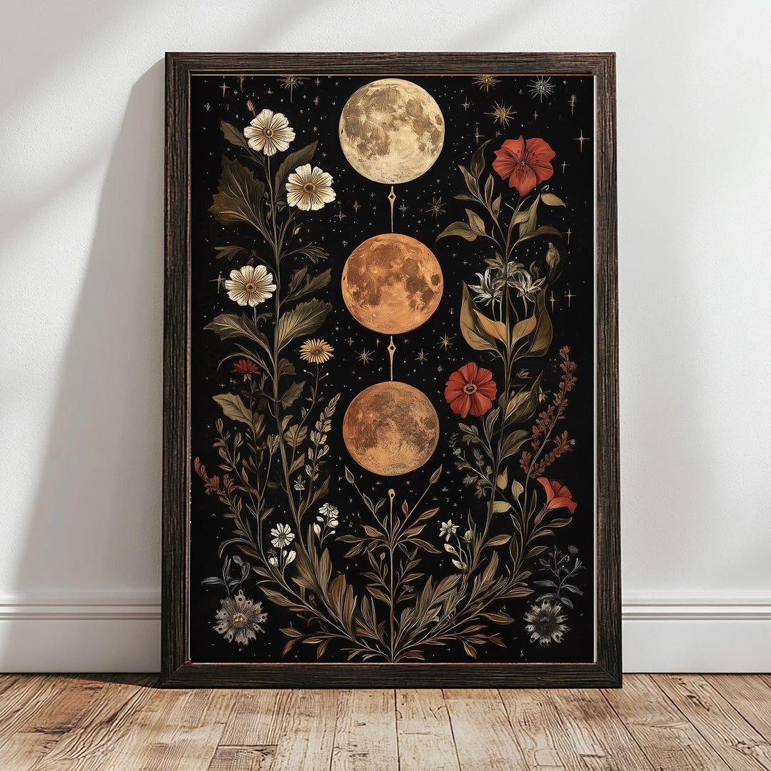 Vintage Triple Full Moon Garden Matte Vertical Poster | Moon Wall Art ...