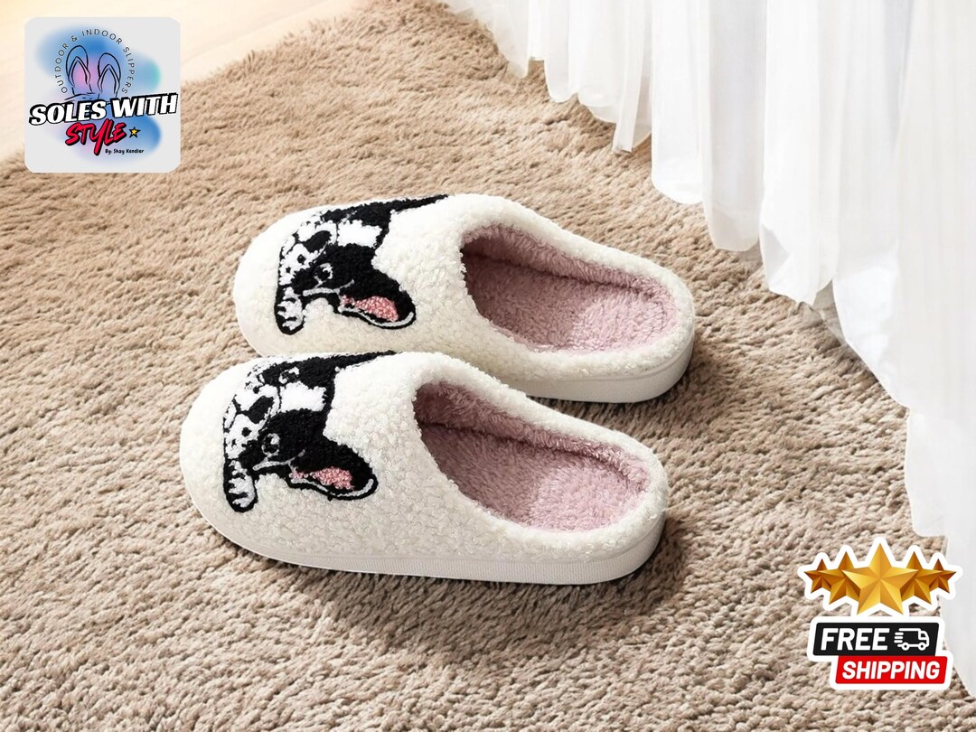 Plush Bulldog Fluffy Slippers | Cute Dog House Shoes | Soft Indoor ...