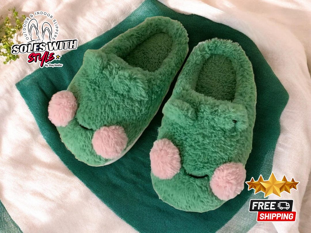 Plush Frog Slippers | Cozy Lime Green Accessory | Soft Unisex Non-slip ...