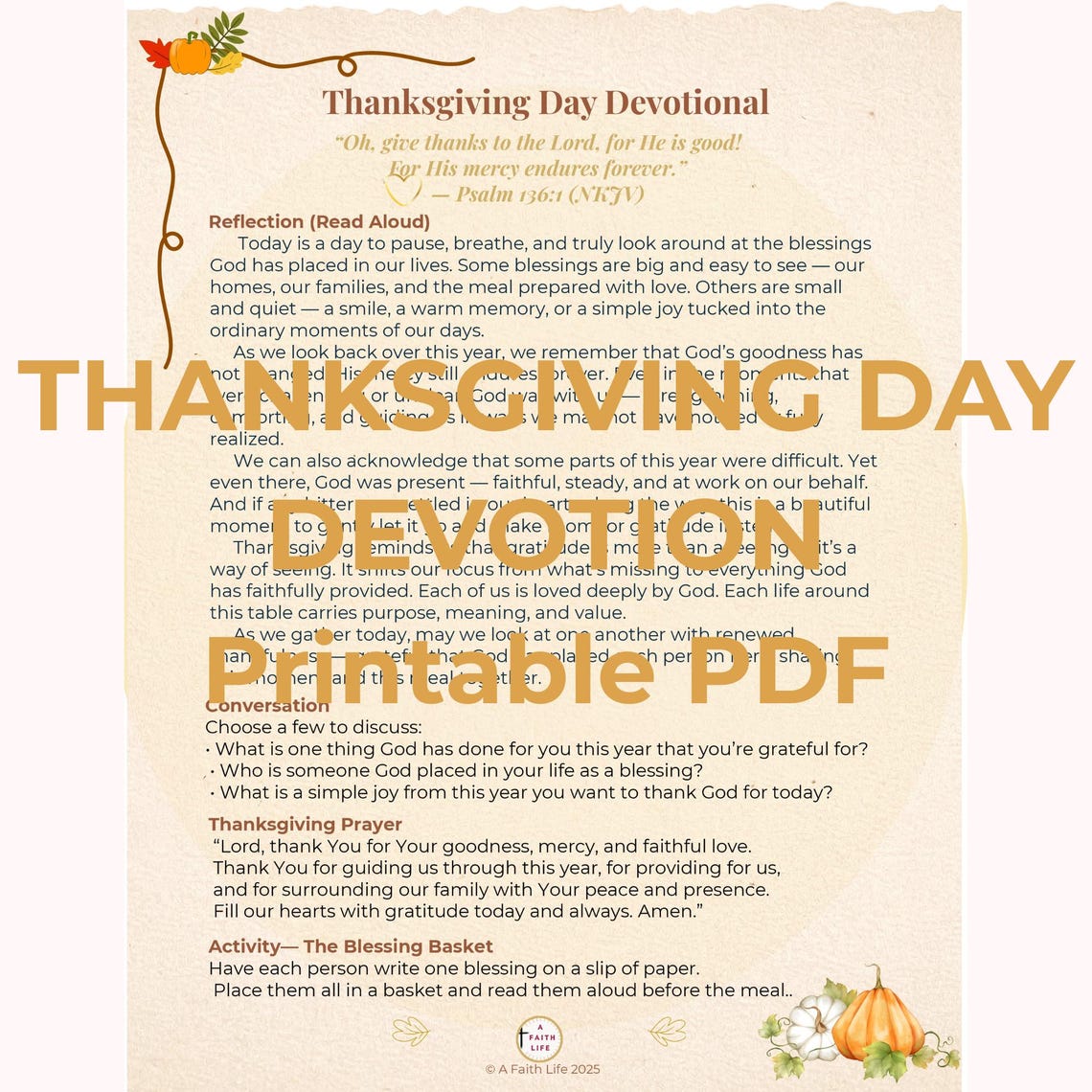 Thanksgiving Day Devotion — Printable Christian Family, Friends Reading ...