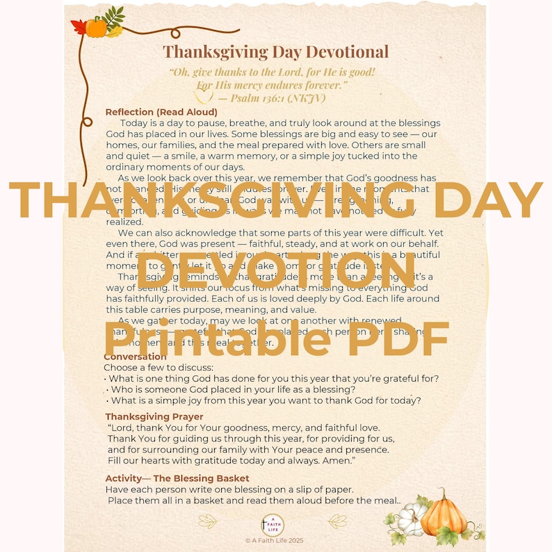 Thanksgiving Day Devotion — Printable Christian Family, Friends Reading ...