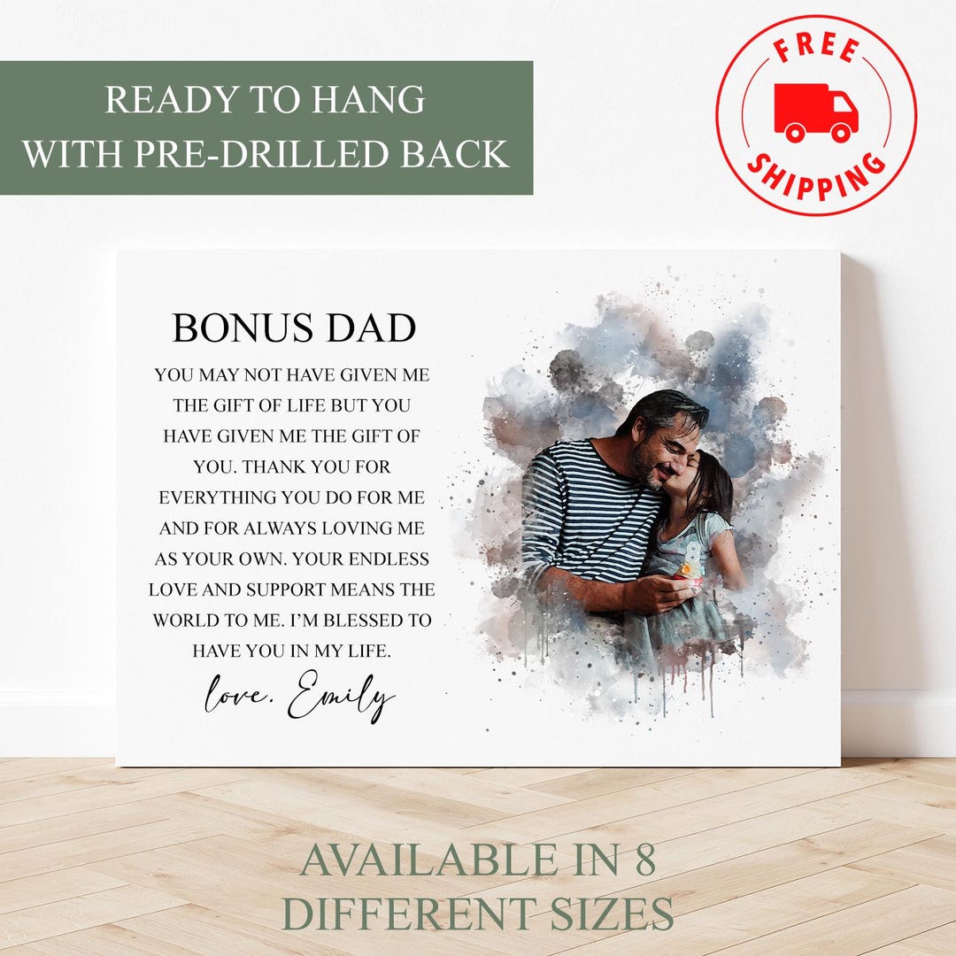 Personalized Bonus Dad Canvas Gift, Bonus Dad Fathers Day Gift, Step ...