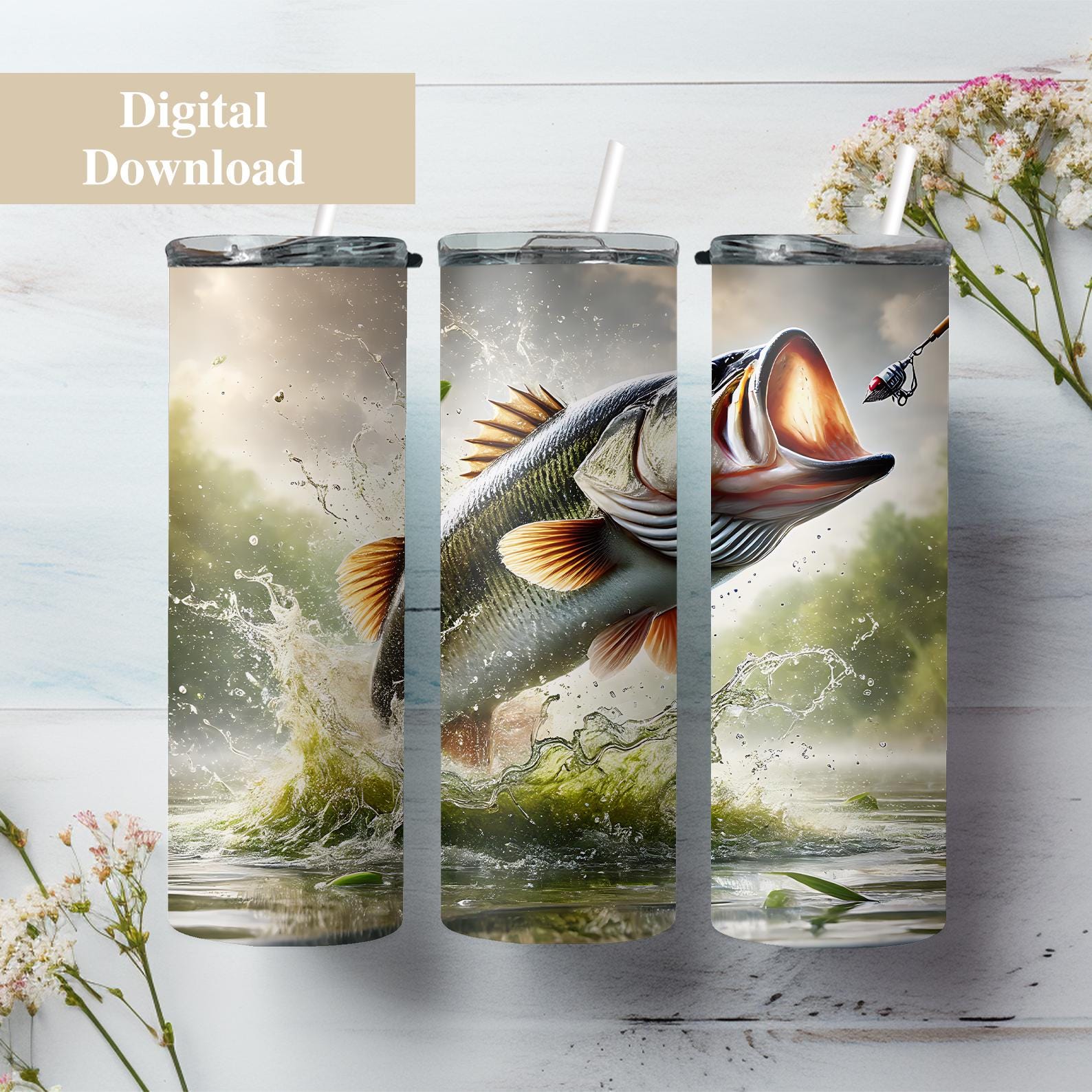 Bass Fish 20 Oz Tumbler Wrap, Bass Fish Tumbler PNG, Bass Fish Tumbler ...