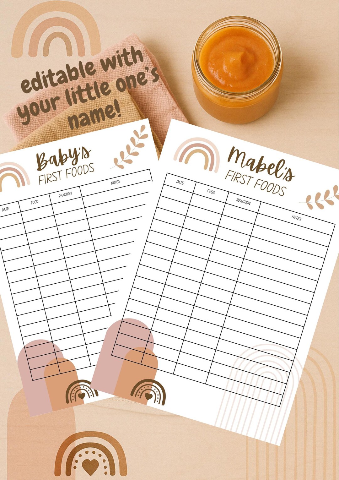 Boho Rainbow Baby Weaning Chart | First Foods Tracker Printable | Baby ...