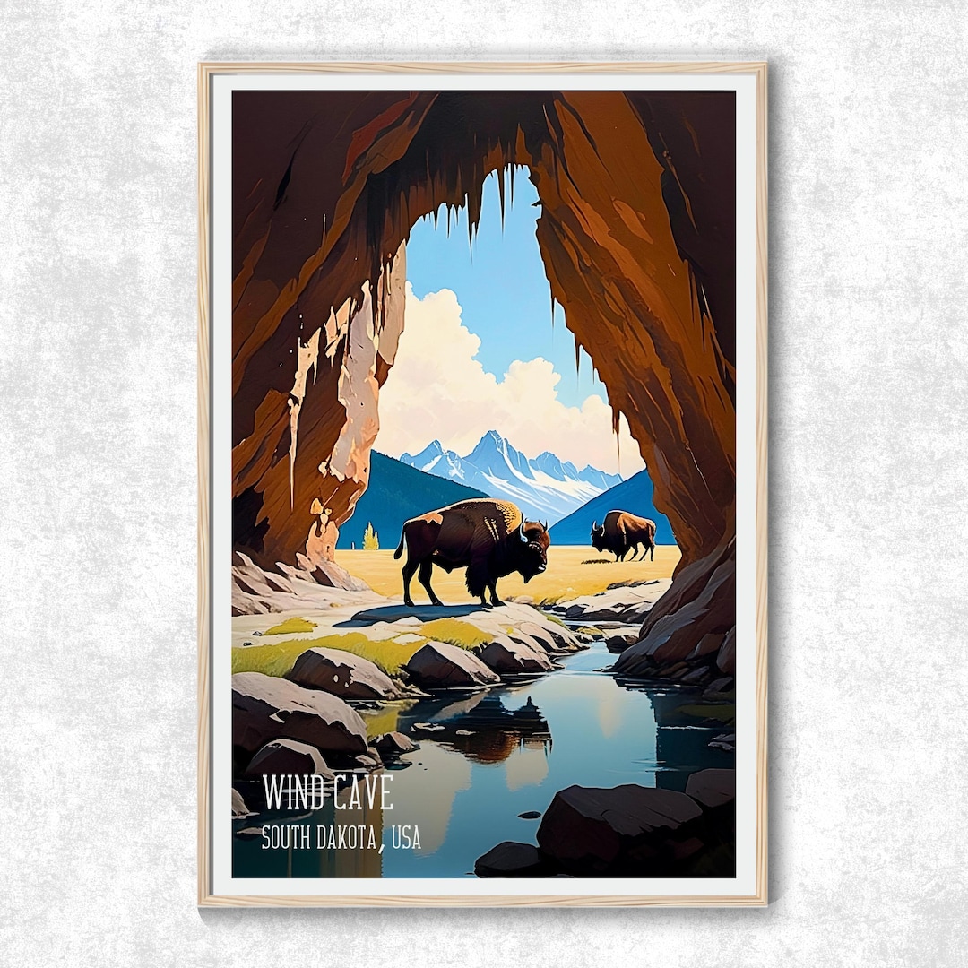 Wind Cave National Park, Bison Art, South Dakota, Travel Poster, USA ...