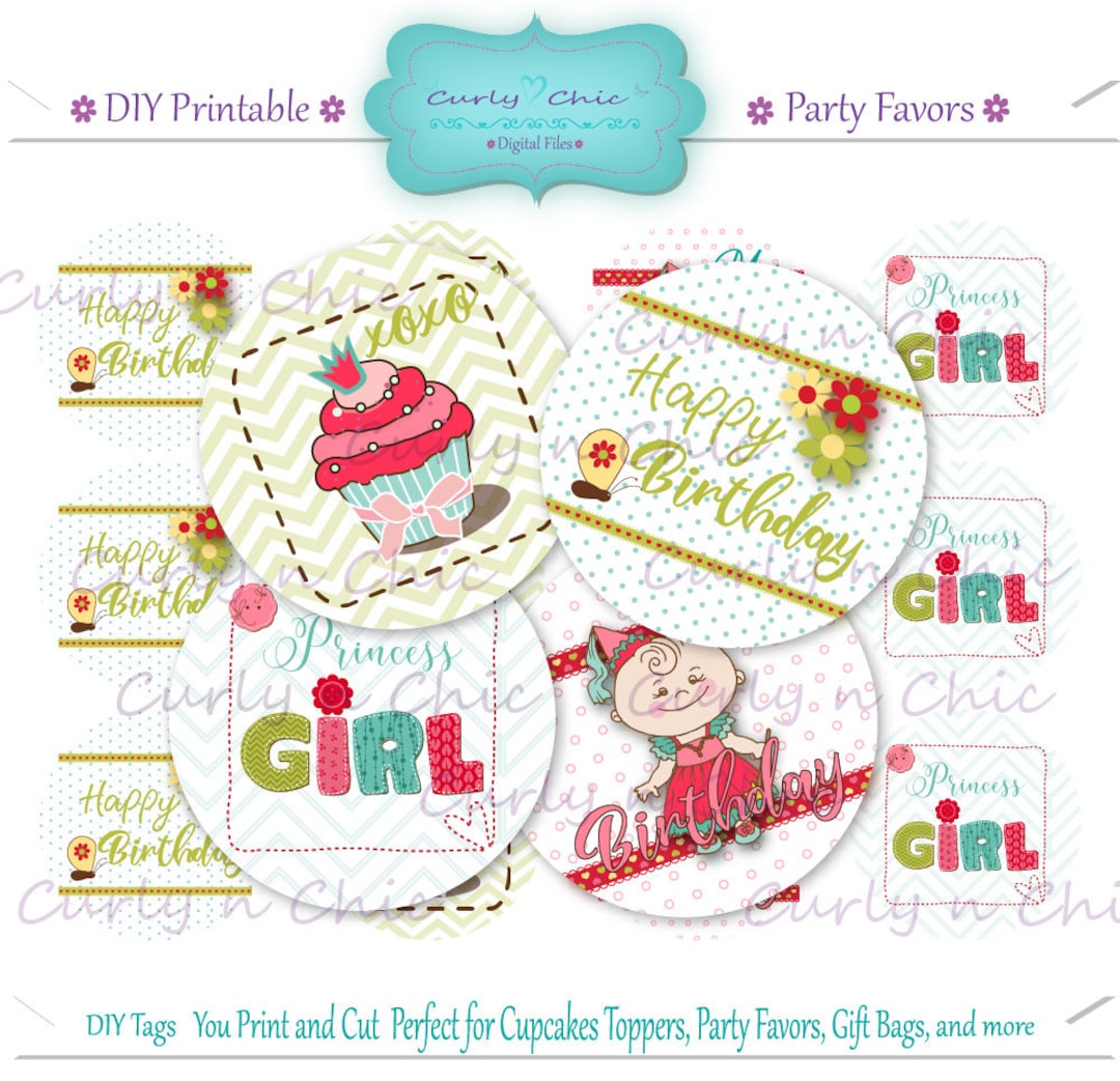 Girl Birthday Digital Label -printable Baby Girl Birthday Tag -baby ...