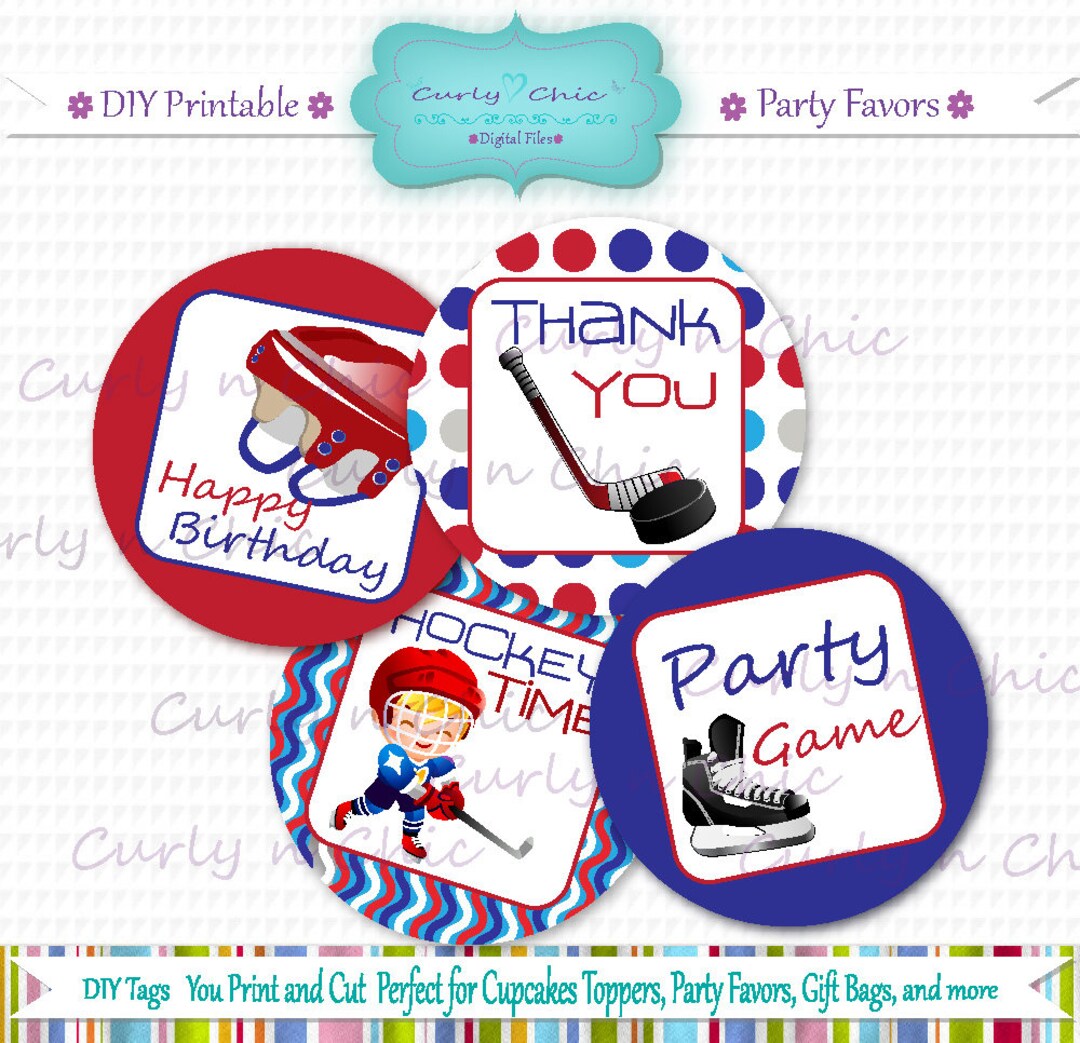 Hockey Party Birthday 2" Labels -hockey Boy Player Toppers -printable ...