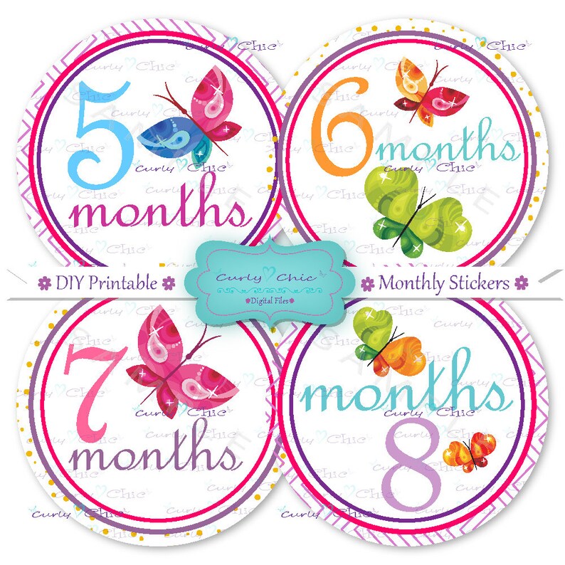 Printable Monthly Baby Stickers -baby Girl Grow up Signs 4" -cute ...