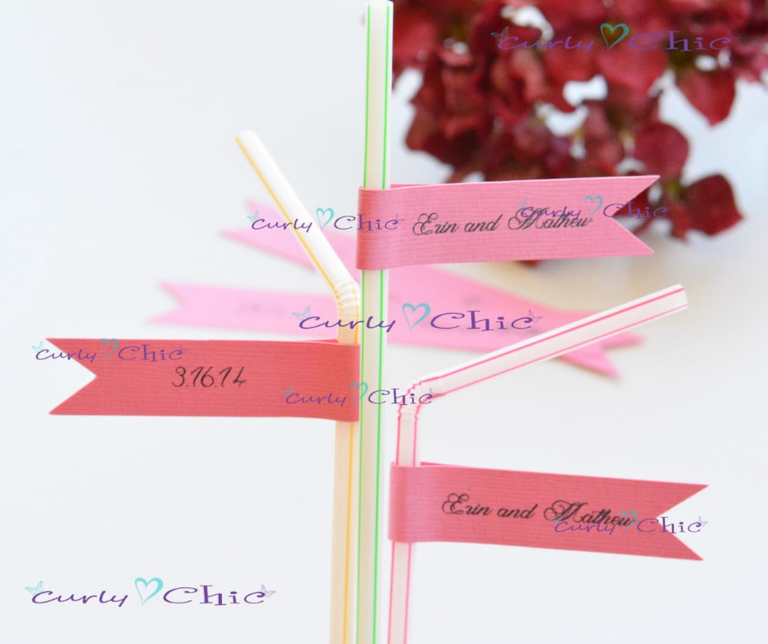 40 Personalized Mini Banners Size 5" - Drink Straw Flags - Ribbon Flags ...