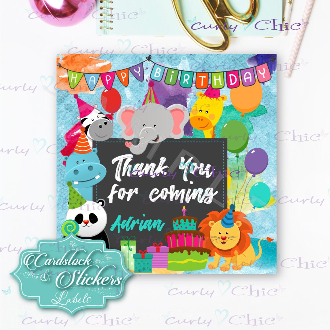 Custom Safari Animals Party Tags happy Birthday Stickers my Little Boy ...