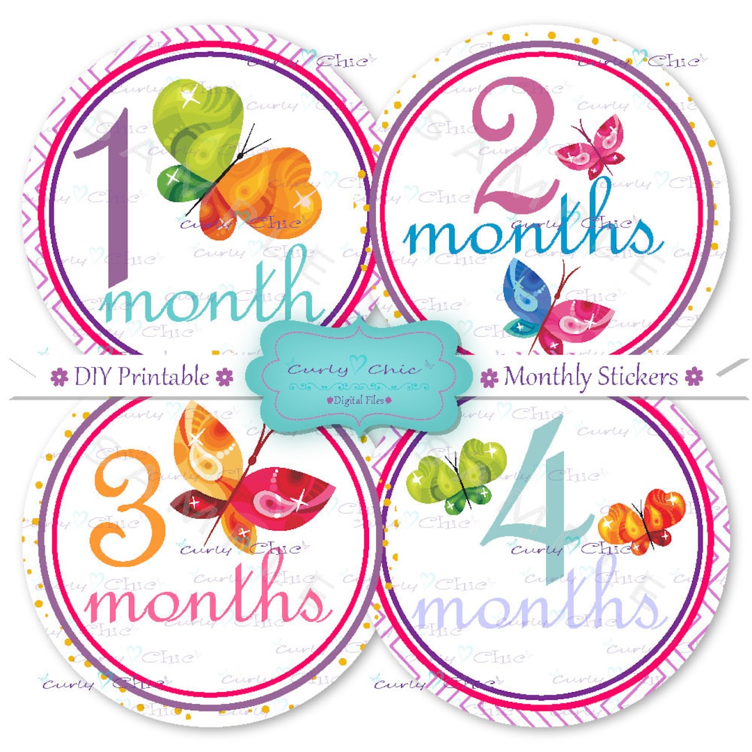 Printable Monthly Baby Stickers -baby Girl Grow up Signs 4" -cute ...