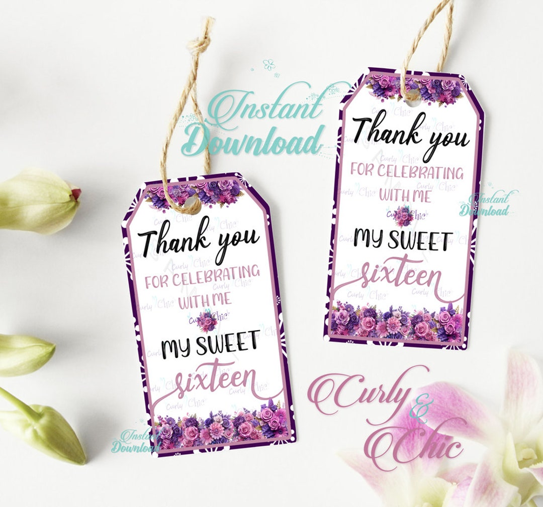 Sweet Sixteen Digital Printable quinceanera Favor Tags personalized My ...
