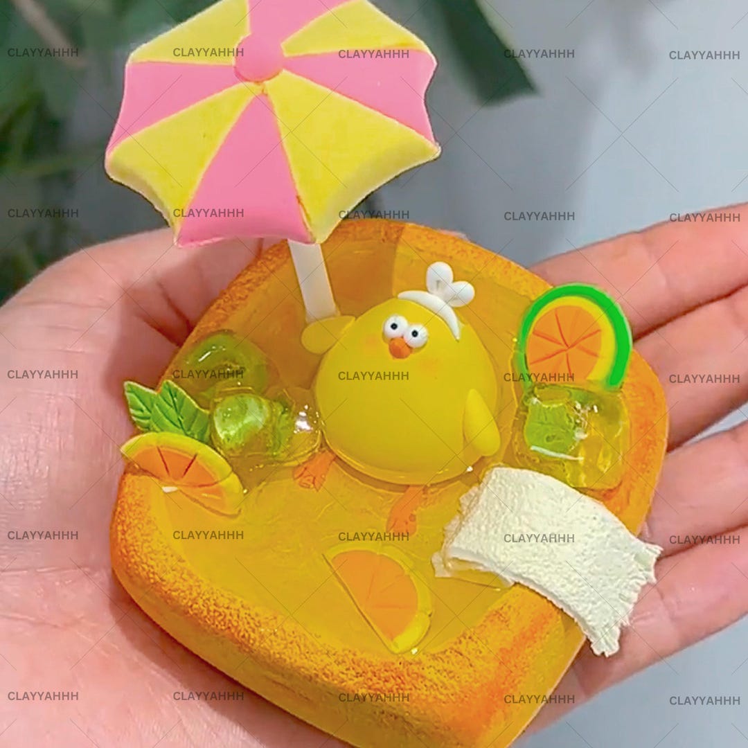 Cute Clay Chicken in Pool Desk Decor Handmade Clay Handcrafted Air Dry ...