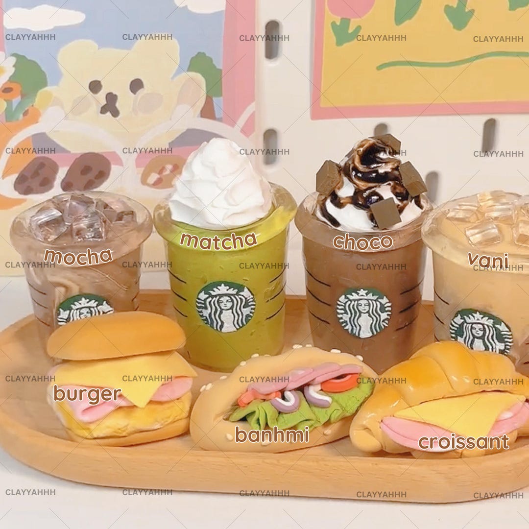 Clay Starbuck Key Chain Phone Charm Food Clay Handmade Custom Gift Air ...