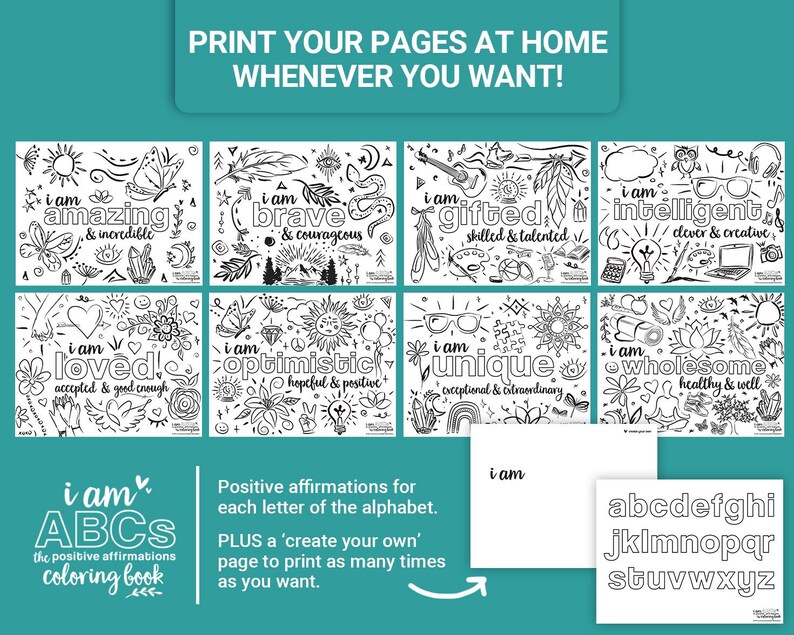 Coloring Book Pages: Instant Download (positive Affirmations for Each ...