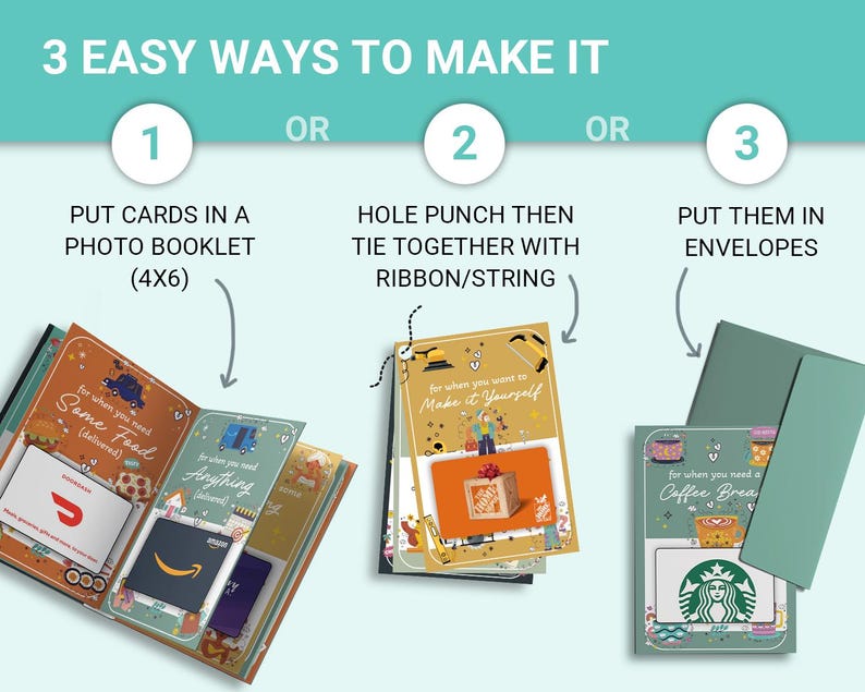 Gift Card Template: Gift Card Book, Holder, Cards, Printable Gift Card Pages to Make at Home ...