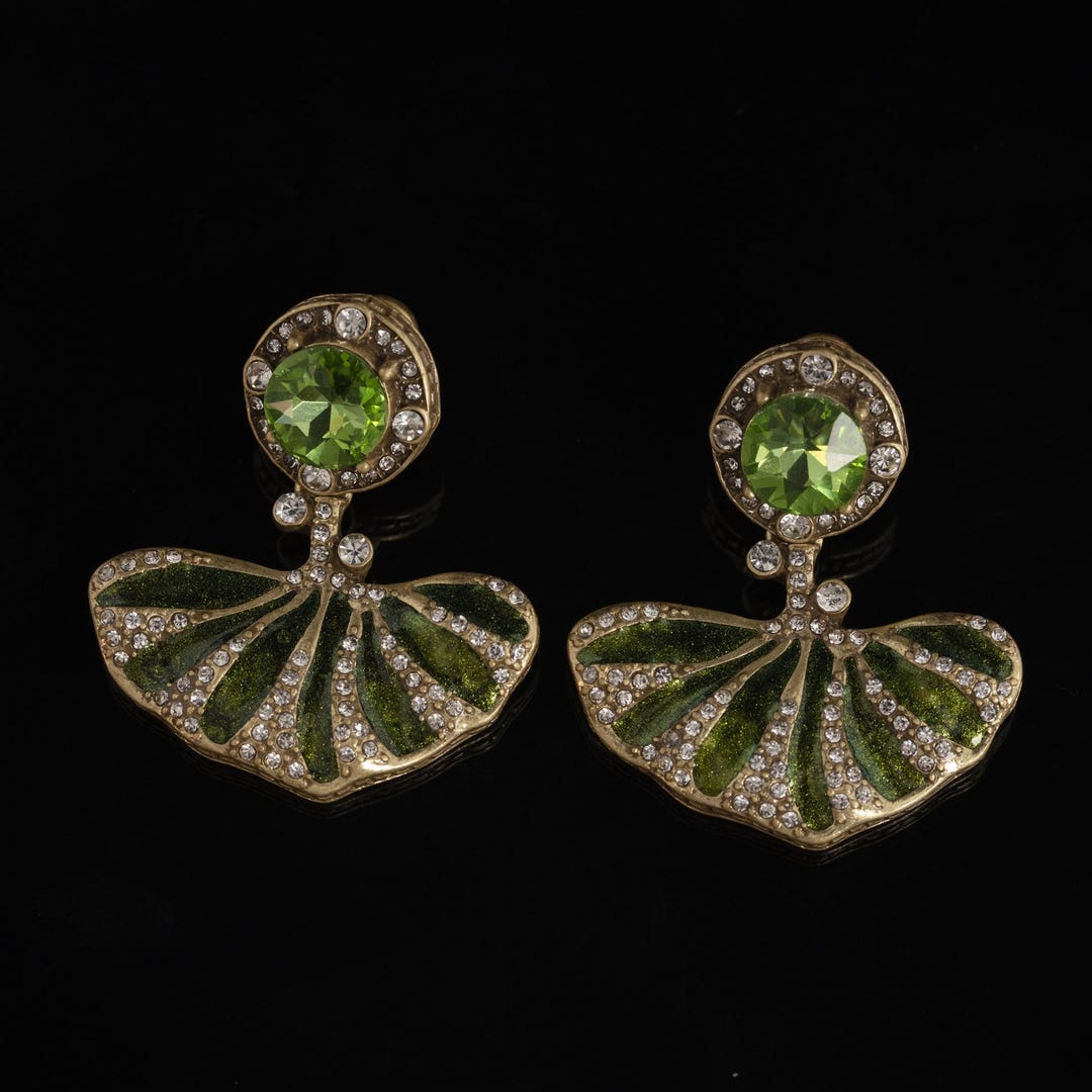 French Vintage Green Fish Tail Earrings:enamel,rhinestoneretrodesign - Etsy