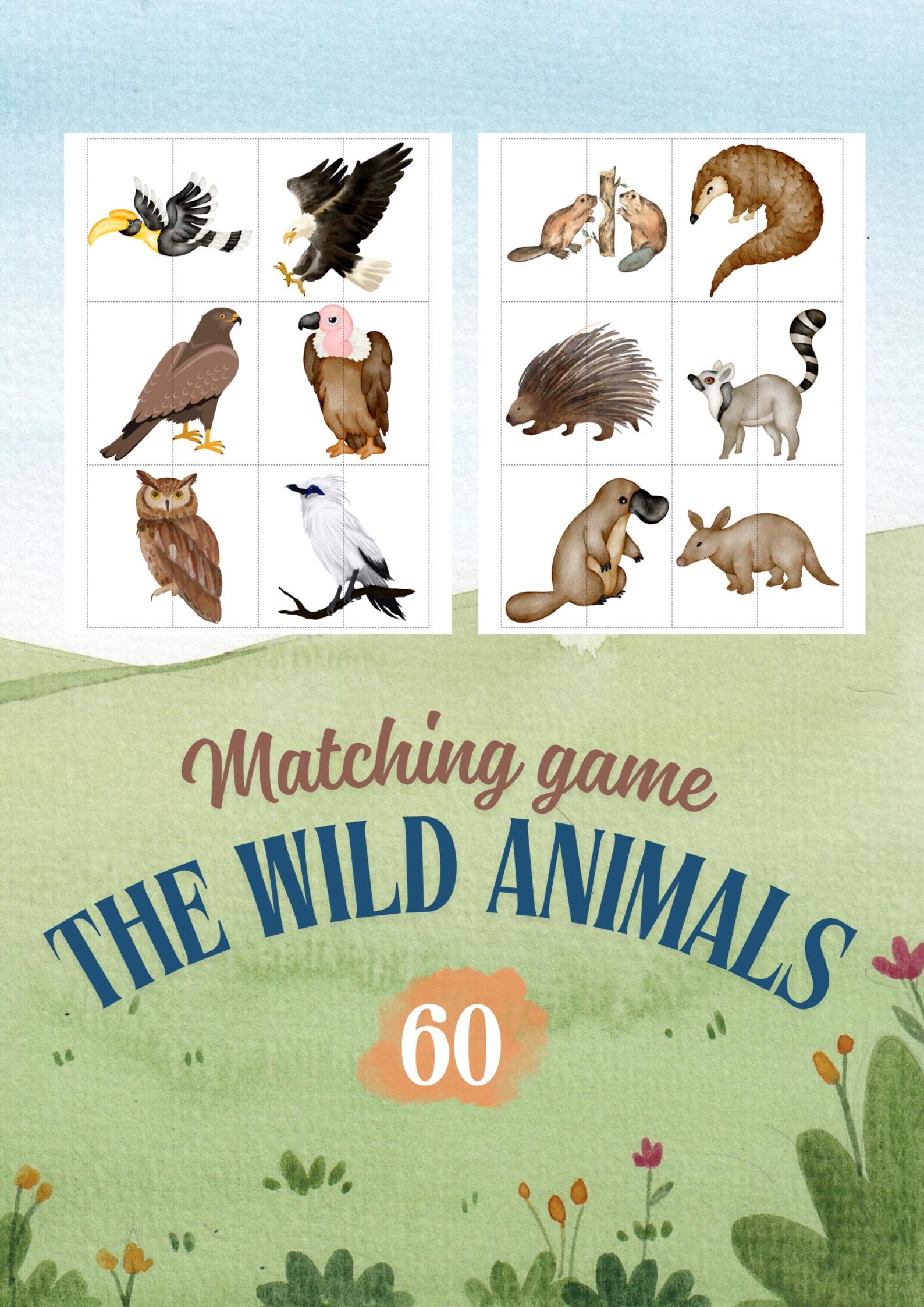 60-piece the Wild Animal Matching Game for Kids. Preschool Children ...