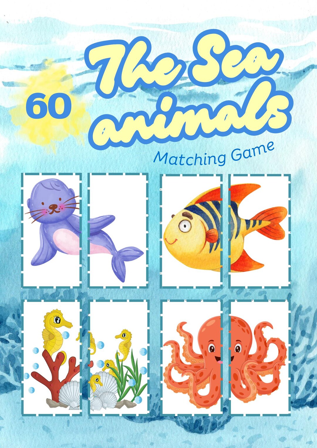 60-piece the Sea Animal Matching Game for Kids. Preschool Children ...